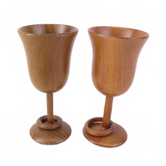 Art | Two Vintage Turned Wood Cups With Captive Ring Small Sherry Glass ...